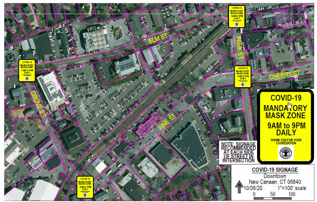 ‘COVID-19 Mandatory Mask Zone’ Signs Posted Downtown | NewCanaanite.com